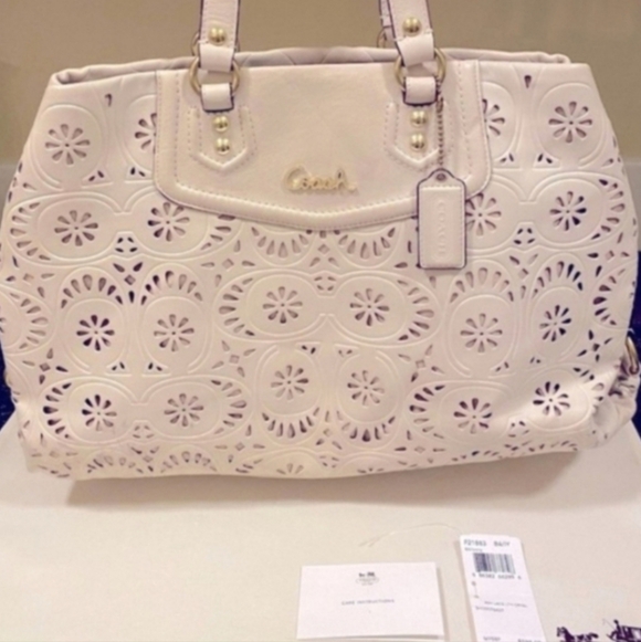 Coach | Bags | Coach Carryall Beautiful Cream Colored Elegant Lasercut ...